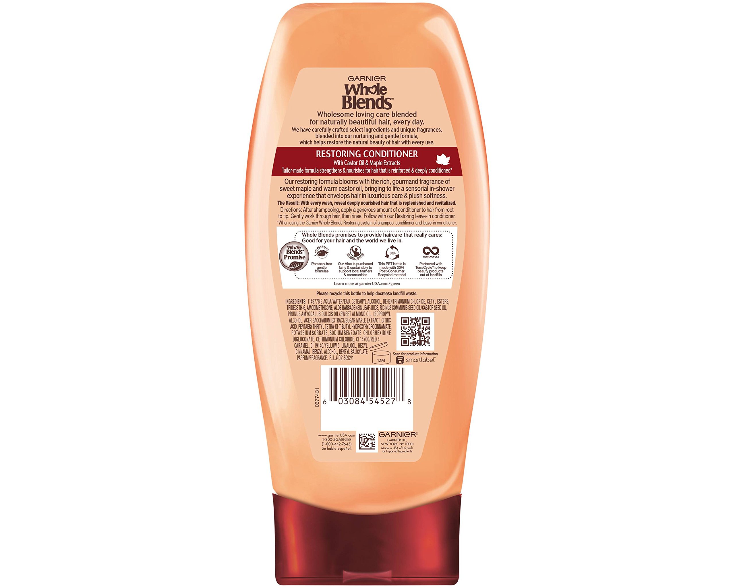 Garnier Whole Blends - Maple Remedy - Paraben Free Vegan Formula - Shampoo & Conditioner Set - Net Wt. 12.5 FL OZ (370 mL) Per Bottle - One Set