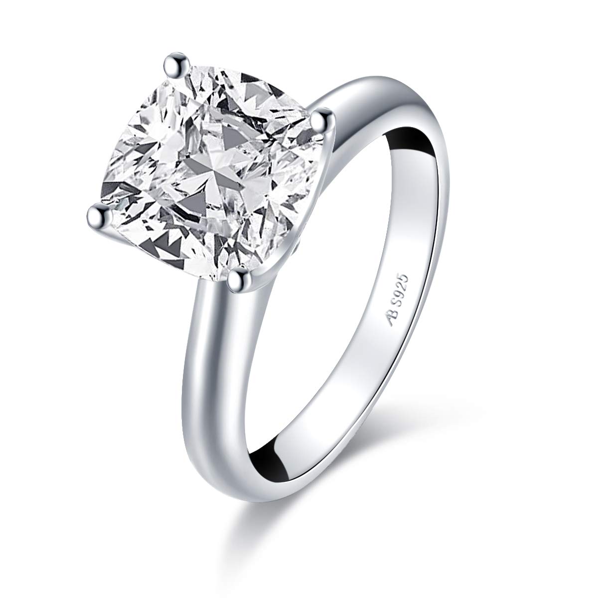 AINUOSHI 3 Carat Cushion Cut Brilliant Solitaire Cubic Zirconia CZ Sterling Silver 925 Wedding Engagement Ring (5)
