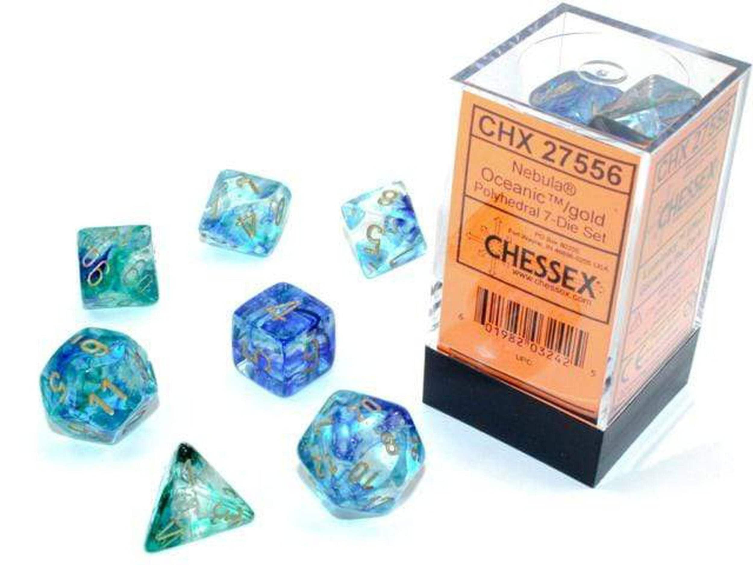 Chessex Nebula Dice Block 16mm d6 Oceanic with Gold Luminary (12 dice)