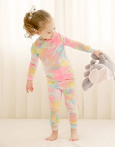 VAENAIT BABY Kids Junior 100% Cotton Sleepwear Pajamas 2pcs Set Tiedye-Rainbowneonpink-249 L