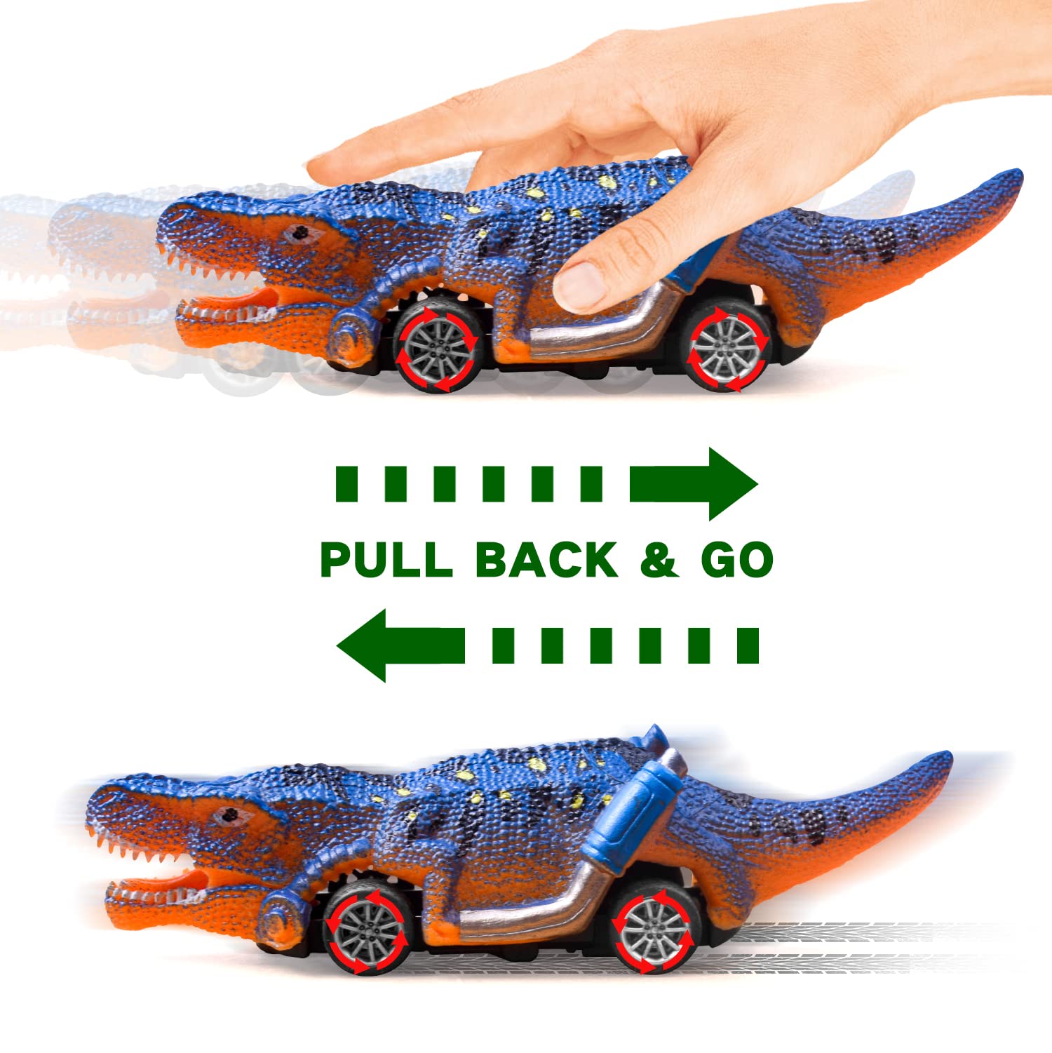 FFTROC Dinosaur Toys for Kids 3-5 Pull Back Cars 6 Pack - Monster Trucks Toys for 3 4 5 Year Old Boys Toys Birthday
