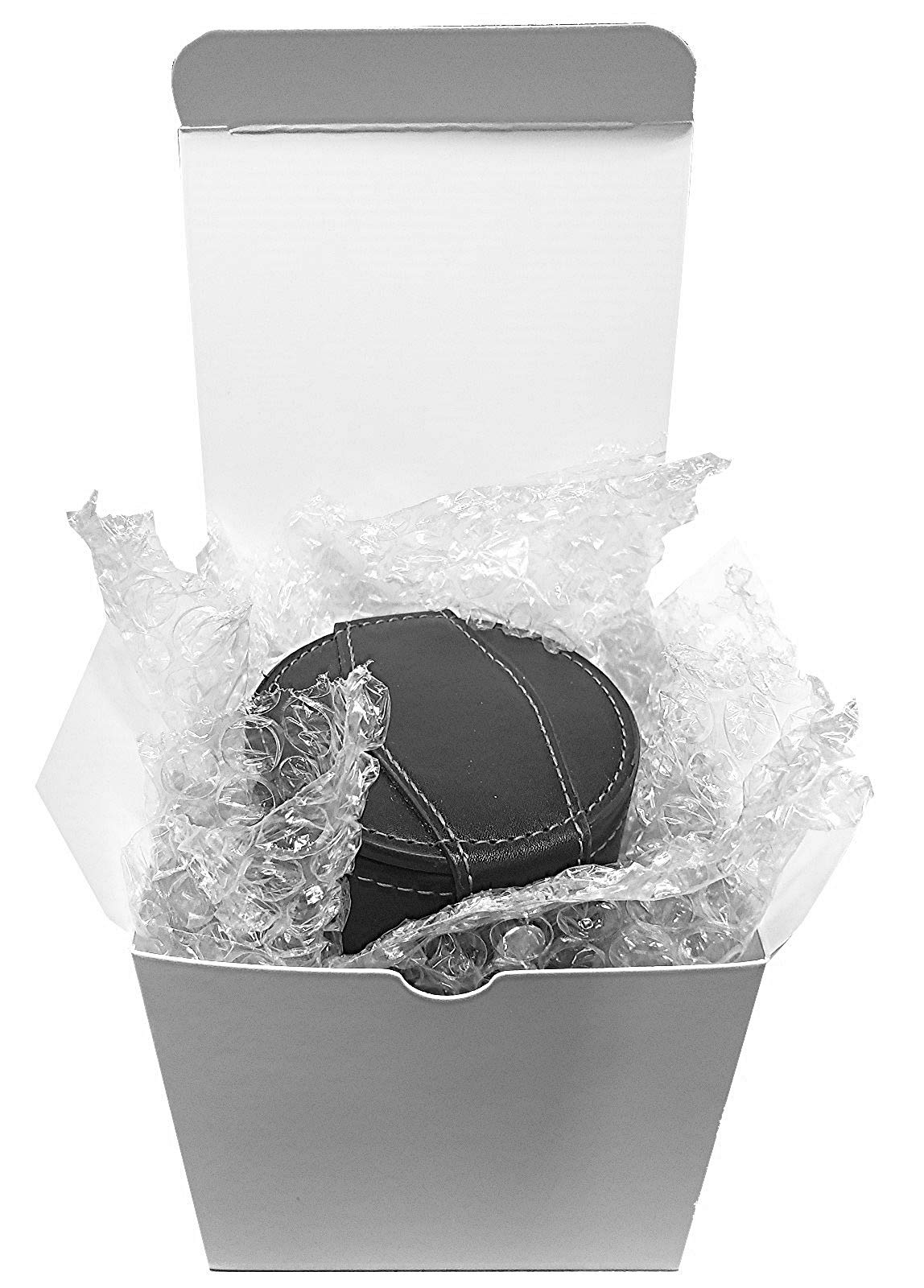 Cyber-Deals Set of 16mm Transparent Dice and Black PU Leather, Black Velvet Lined Dice Cup with Storage Compartment (Gift Boxed) (Orchid)
