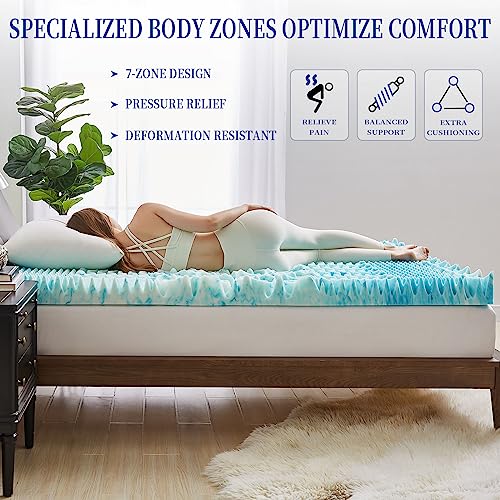DQZ 2 Inch Queen Mattress Topper 7-Zone Memory Foam Mattress Topper - Cooling Gel Foam Mattress - Upgraded Soft Mattress Pad - Ergonomics Mattress Pad - CertiPUR-US and Oeko-TEX Certification
