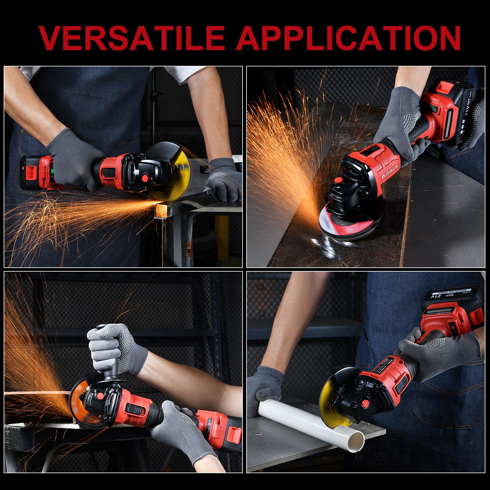 AOBEN Cordless Angle Grinder 4-1/2 inch, 21V Battery Grinder Tool, Power Electric Grinders, Brushless Motor, 2x4.0Ah Battery & Fast Charger, for Cutting, Griding, Polishing