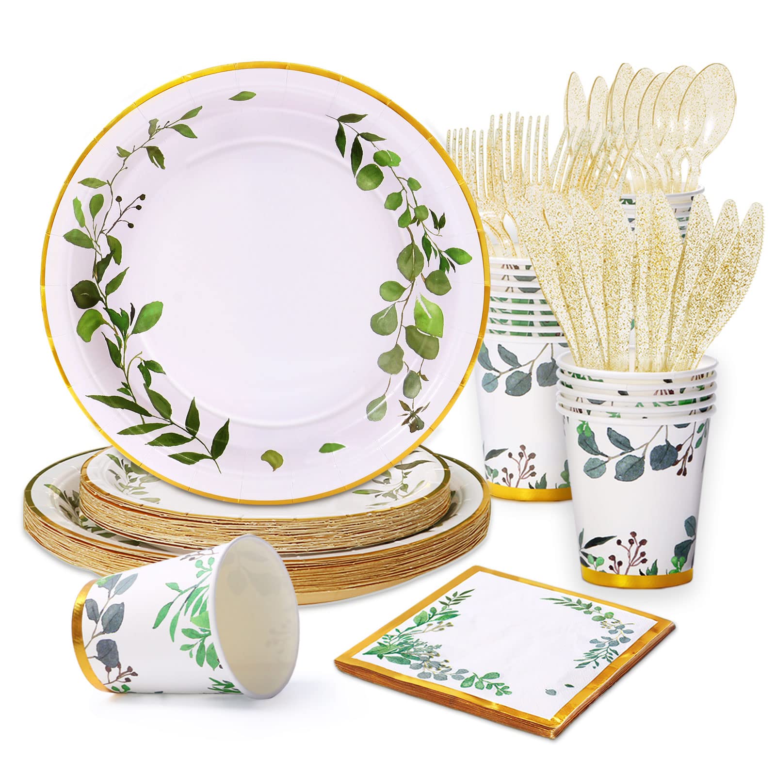 Boosolo Sage Green Bridal Shower Decorations,Sage Green Birthday decorations,Sage Green Plates and Napkins Party Supplies for Wedding,Bridal Shower,Baby Shower,Baptism Decorations(24 Guest)
