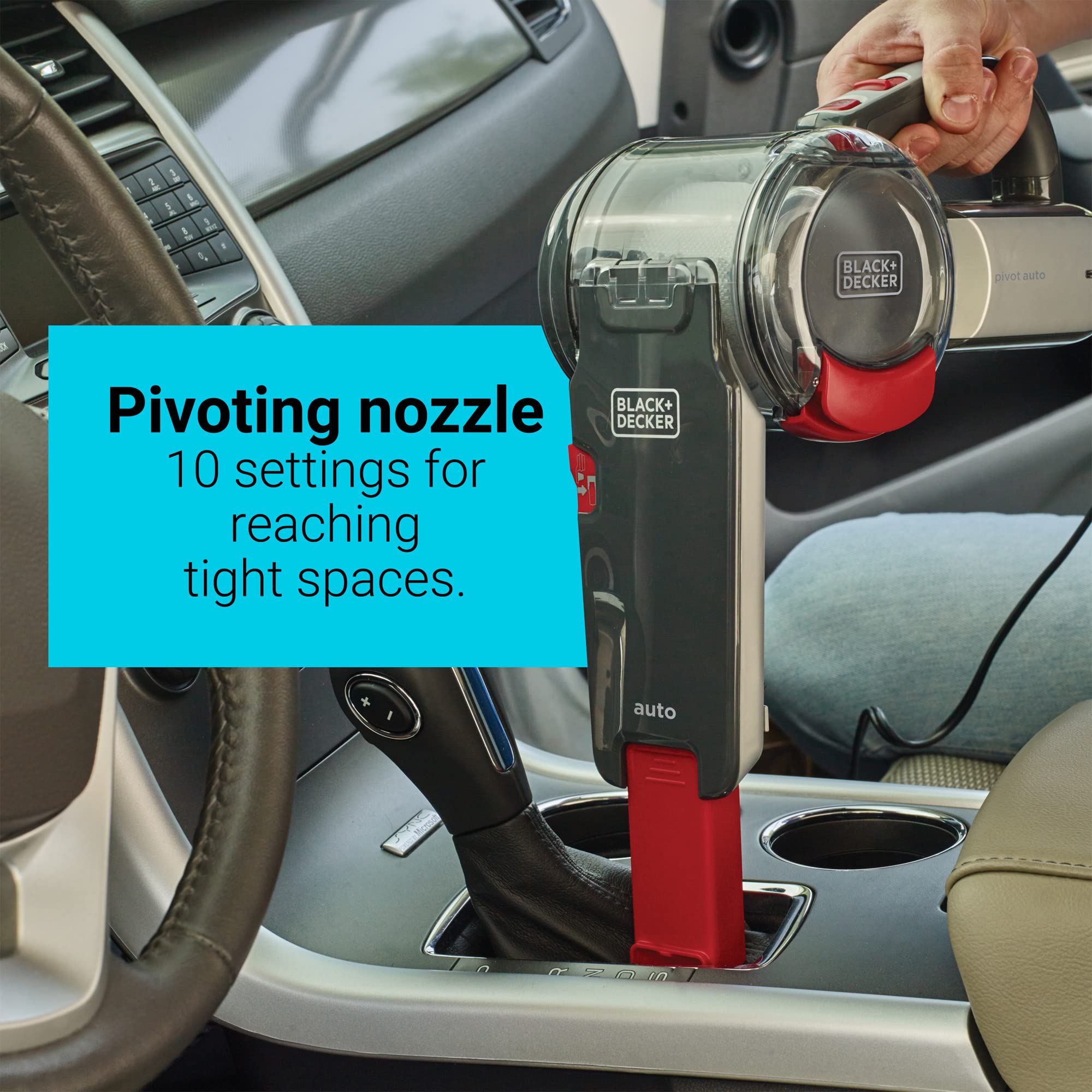 BLACK+DECKER Pivot Vac 12V DC Car Handheld Vacuum, Black (BDH1200PVAV)