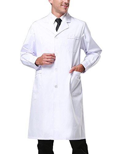 Nachvorn Professional White Long Sleeve Lab Coat Workwear Uniform for Women and Men M
