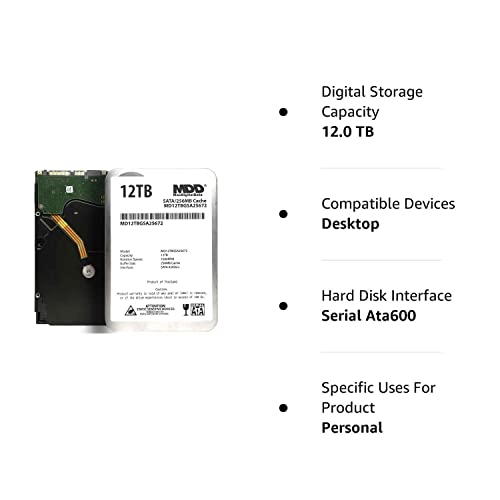 MDD 12TB 7200RPM SATA 6Gb/s 256MB Cache 3.5inch Internal Desktop Hard Drive, MD12TBGSA25672, Mechanical Hard Disk