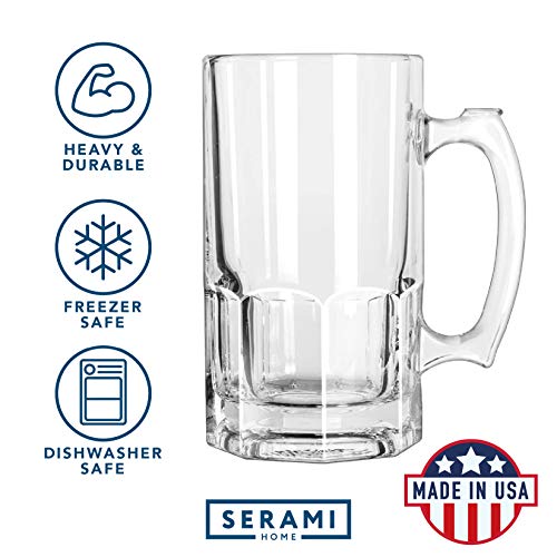 Serami Hikari Design 1L (34oz) German Style Extra Large Super Glass Beer Steins, Set of 2