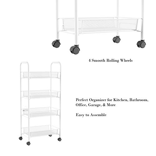 Lavish Home 4-Tiered Narrow Rolling Storage Shelves - Mobile Space Saving Utility Organizer Cart for Kitchen, Bathroom, Laundry, Garage or Office