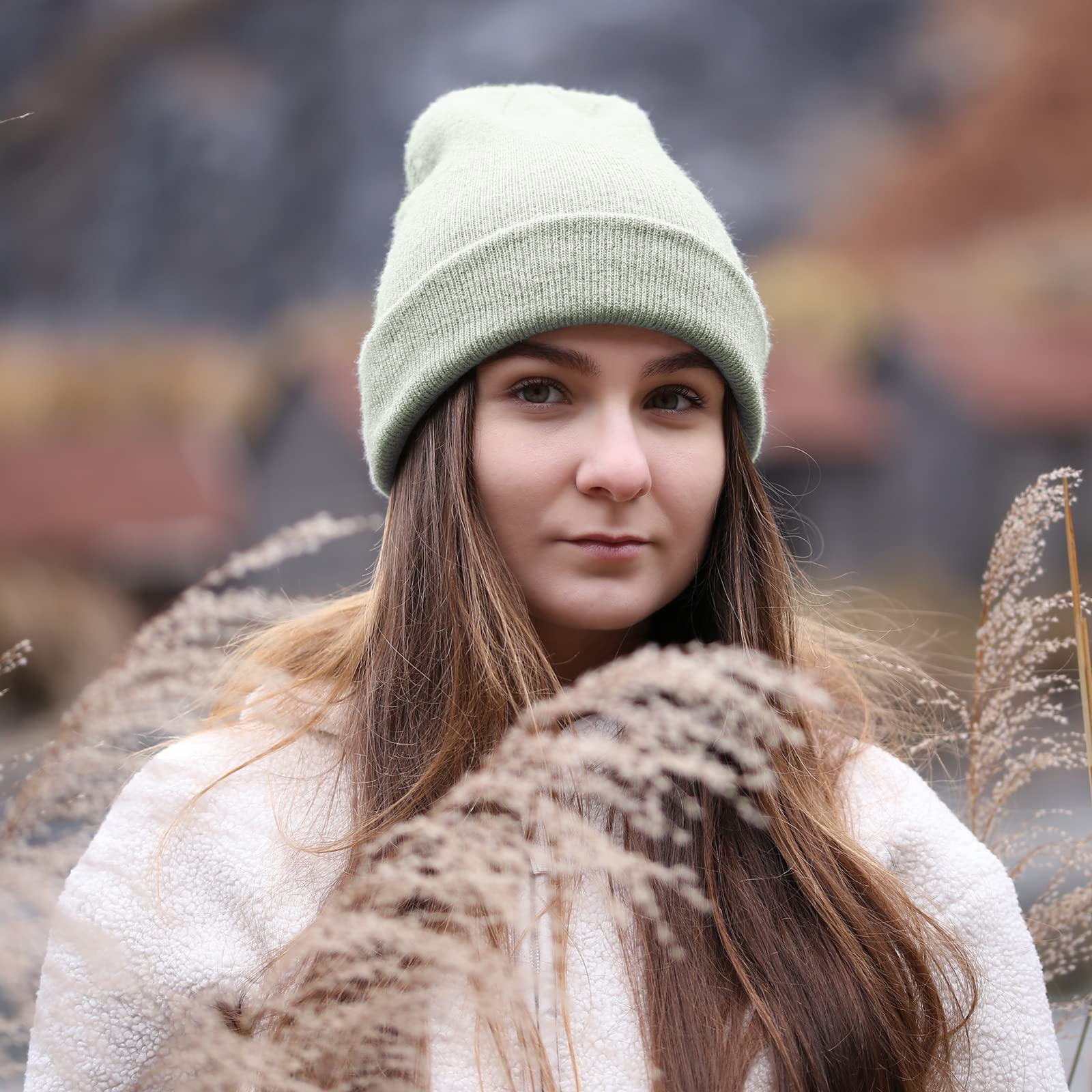 Achiou Knit Womens Beanie Hat, Men Winter Ski Hat, Warm Cuffed Beanies, Soft Slouchy Plain Knitted Skull Cap Unisex Beige