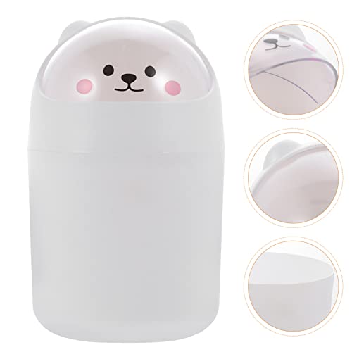 Cabilock 2pcs Desktop Bin Living Brush Room Bathroom Garbage Lid Vanity Bucket Rubbish Makeup Shape Wastebasket Can Waste Office Lovely Cartoon White for Small with Animal Desk Holder