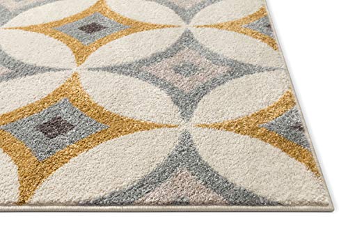 Well Woven Greyson Scanadnavian Retro Diamond Geometric Grey & Gold Area Rug 8x11 (7'10" x 9'10")