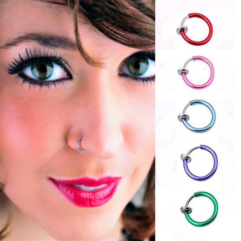 Alisaso 12pcs Punk Clip on Fake Nose Lip Hoop Rings Earrings Body Piercing(Color Random)