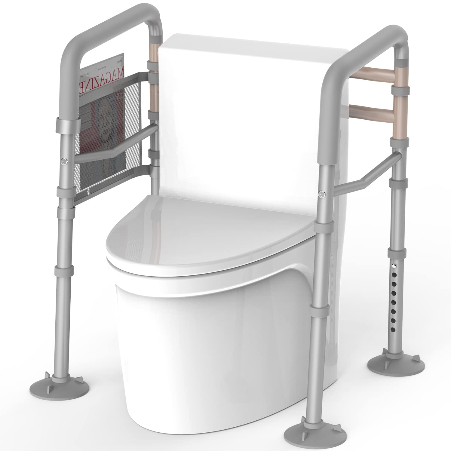 Agrish Stand Alone Toilet Safety Rail - Adjustable Width & Height Fit Any Toilet, Medical Toilet Frame for Elderly Handicap Disabled, Folding Handrails- Silver Grey
