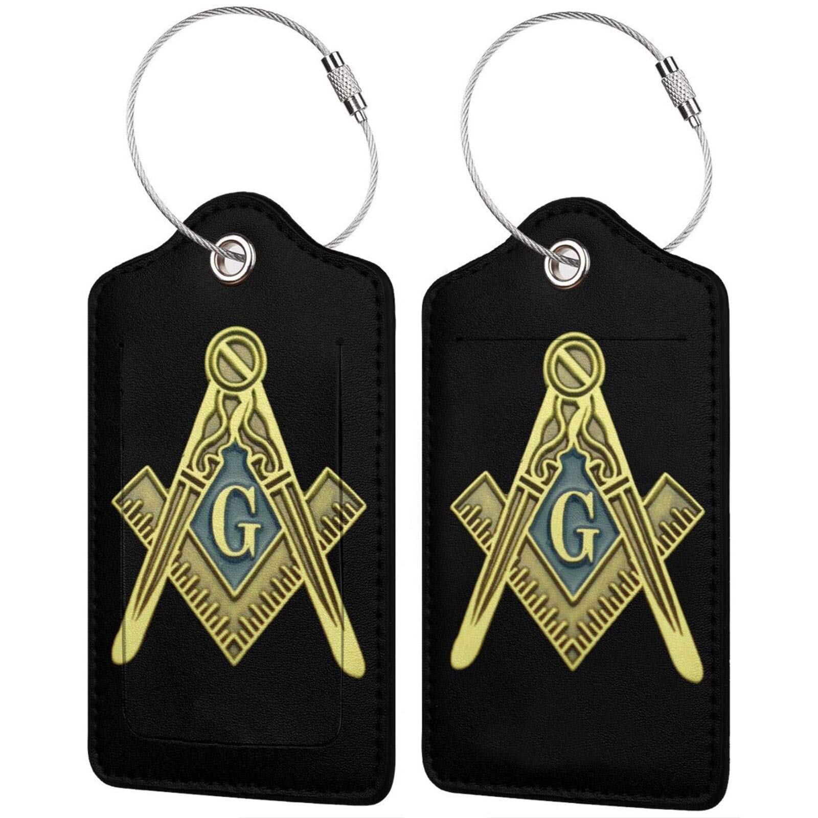 Masonic Symbol Luggage Tags Privacy Cover Id Label with Stainless Steel Loop and Address Card for Travel Bag Suitcase