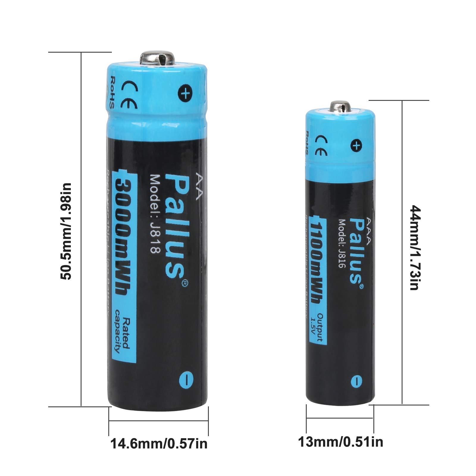 Rechargeable AA AAA Lithium Batteries, 4 Pack 3000mWh Li-ion AA Batteries and 4 Pack 1100mWh AAA Lithium Batteries with Fast Charger