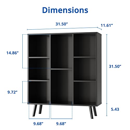 Cozy Castle Black Small Bookshelf, Wood 8 Cube Storage Organizer Book Shelves with Anti-Tilt Device, Freestanding Modern Bookcase for Bedroom, Office, Living Room
