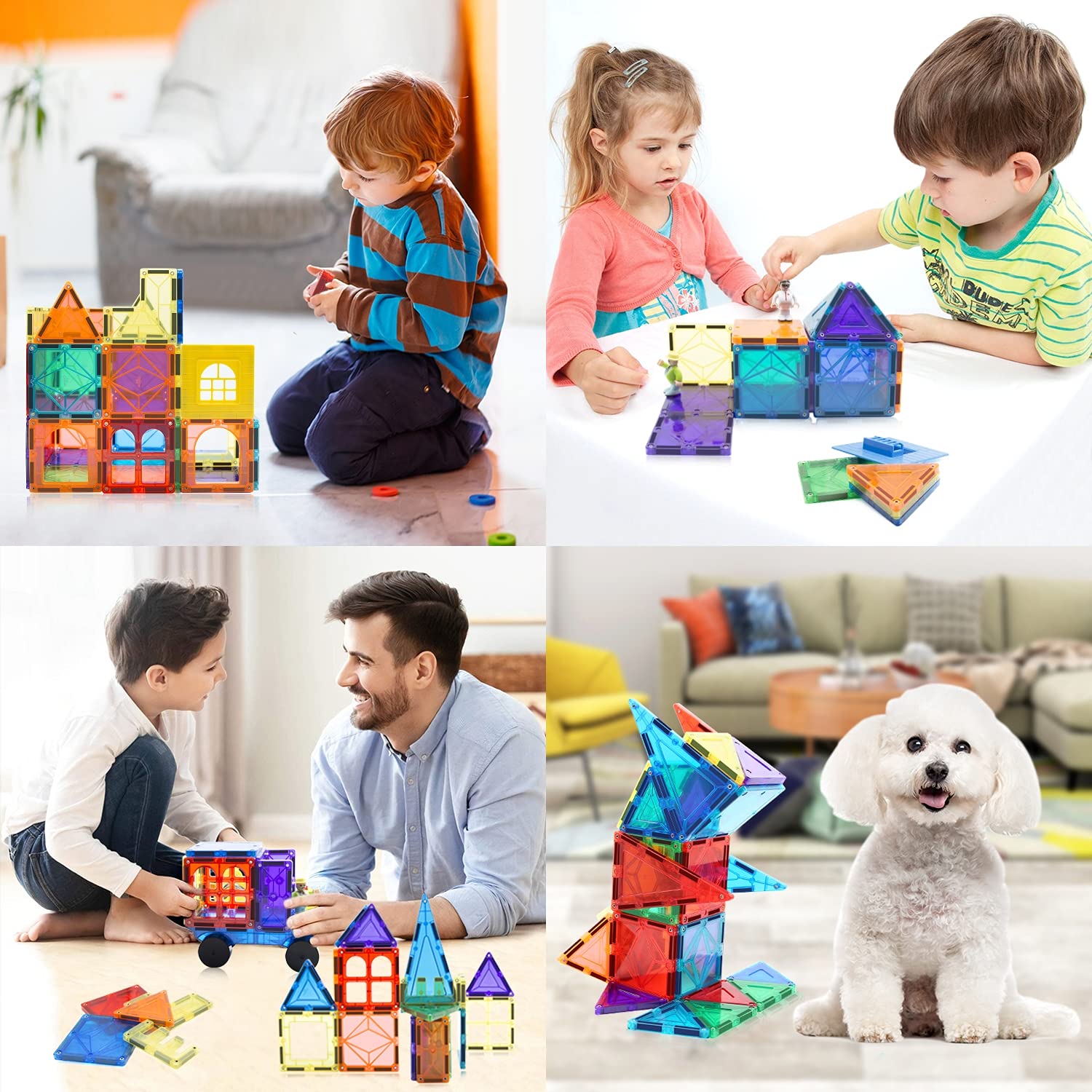 Children Hub 120pcs Magnetic Tiles Set Diamond Series - Educational 3D Magnet Building Blocks - Building Construction Toys for Kids - Upgraded Version with Strong Magnets