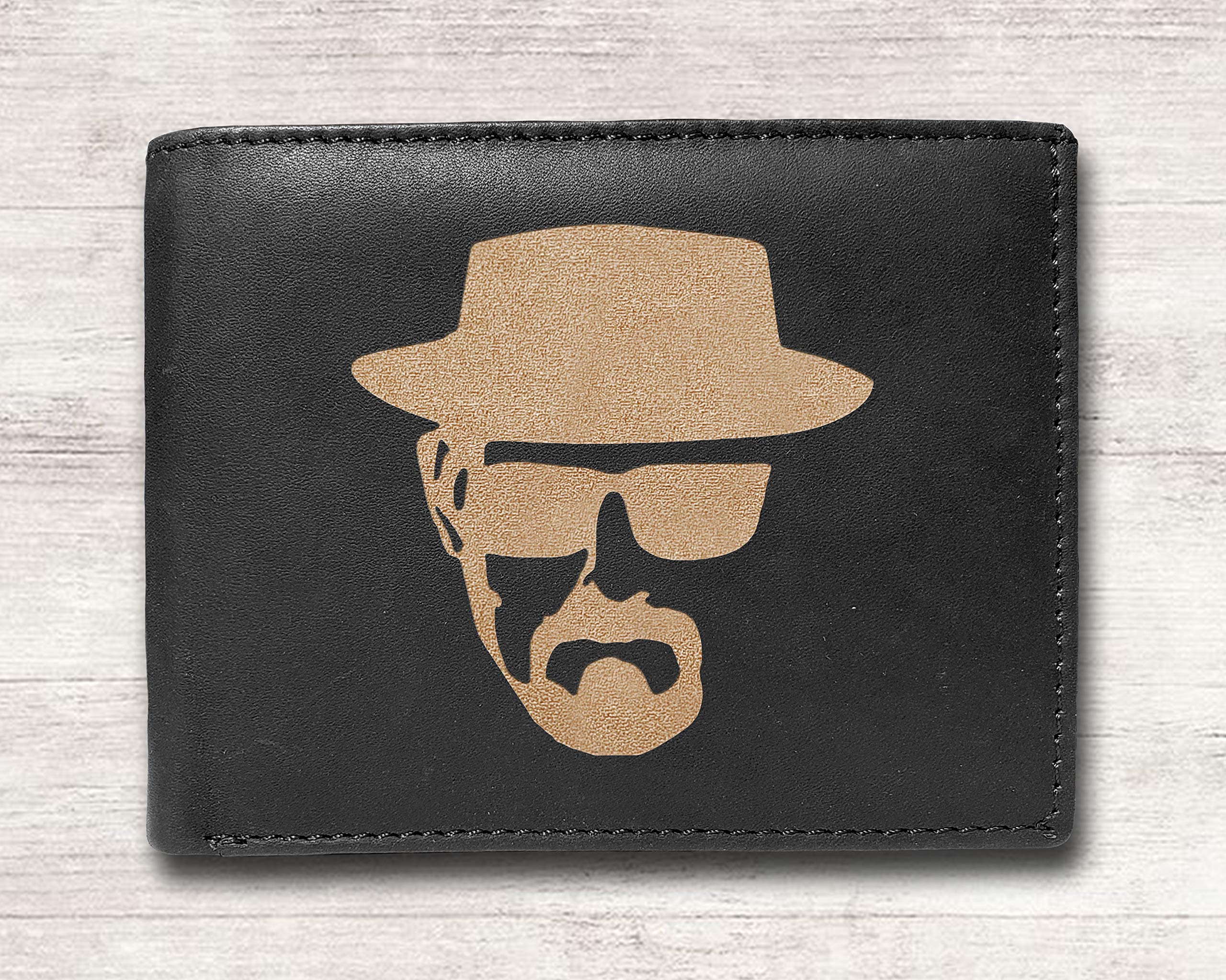 Breaking Bad Cowhide Leather Laser Engraved Engraving Slimfold Mens Large Capacity Luxury Wallet Purse Minimalist Sleek and Slim BLACK Credit Card Holder Organizer 14 Pockets