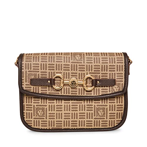 Anne Klein Womens Anne Klein horsebit flap crossbody, Cream-brown W/ Espresso, One Size US