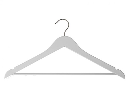 NAHANCO 20119WB Wooden Suit Hanger, 19", Low Gloss White with Brushed Chrome Hardware (Pack of 100)