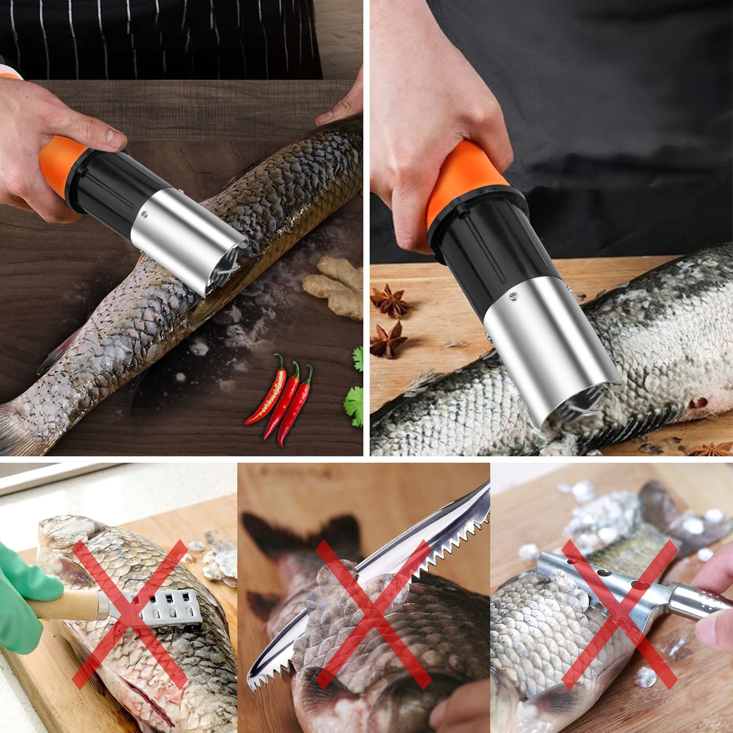 Amzchen Electric Fish Scaler Remover Cordless, Scaler, Scraper, Battery Operated Cleaner Waterproof Design Seafood Tools with Extra Stainless Cutter Head