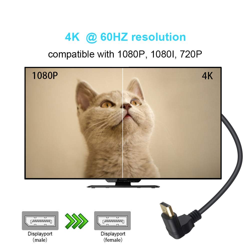 Poyiccot Displayport Extension Cable, 90 Degree Displayport Extender Up Angle Displayport Male to Female DP to DP Extension Adapter Cable Gold Plated 30 CM/12inch