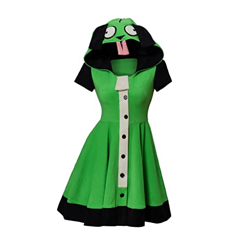 Gir Cosplay Anime Hoodie Kigurumi Dress Costume with Ears for Women Adult (XXL, Green)
