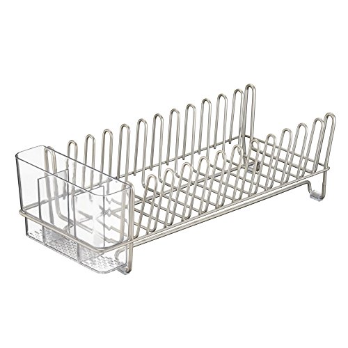 iDesign Metal Dish Drying Rack with Silverware Drainer, The Classico Collection – 12.5" x 5.5" x 4", Satin Silver