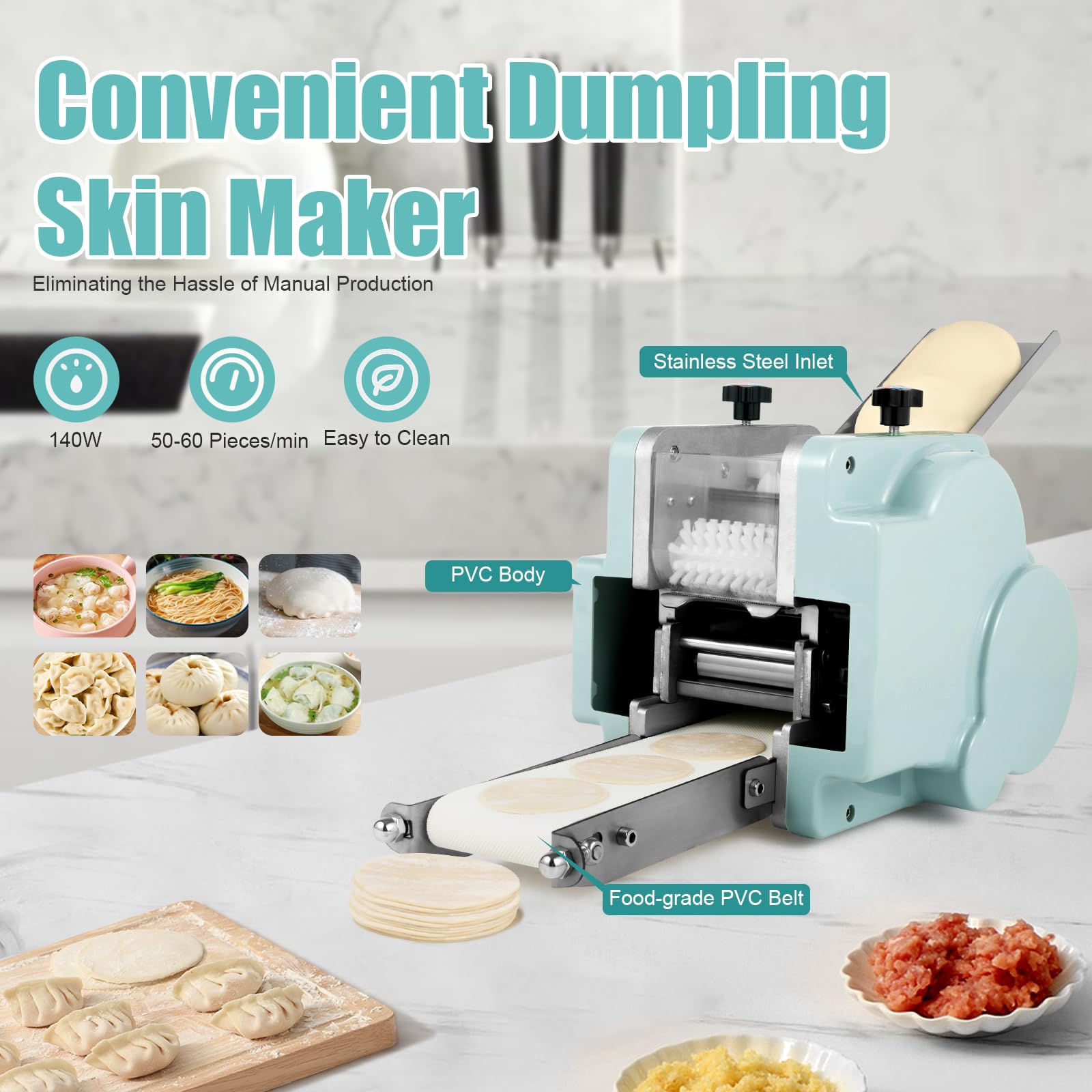 AGULIUM Automatic Dumpling Skin Machine, 140W 110V Electric Dumpling Wrapper Machine with 3.15in Round Mold, Dumpling Skin Maker 50-60 Pieces/Min, Household and Commercial Use