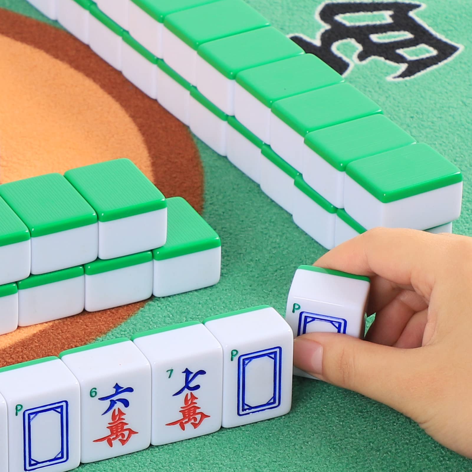 GUSTARIA Chinese Mahjong Set, Mahjong Game Set with 146 Numbered Large Tiles (1.5", Green), Mahjongg Tiles Set with Brown Carrying Case (Mah Jongg, Majiang)