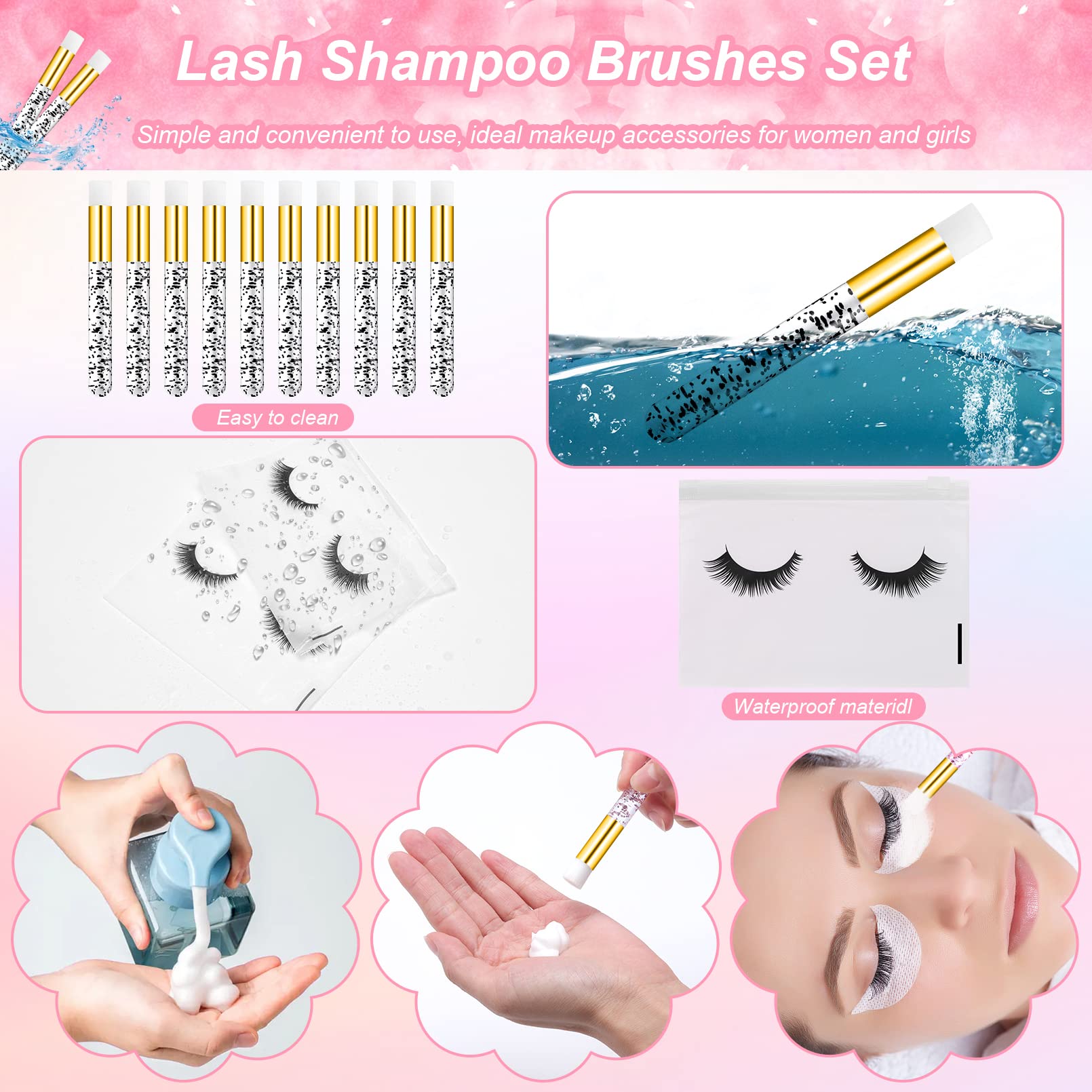 60 Pcs Lash Shampoo Brushes Set,Eyelash Aftercare Bags,Cosmetic Lash Bags for Clients,Lash Brushes for Cleansing,Nose Pore Deep Cleaning Brush,Eyelash Brushes for Eyelash Extensions (Glitter Style)