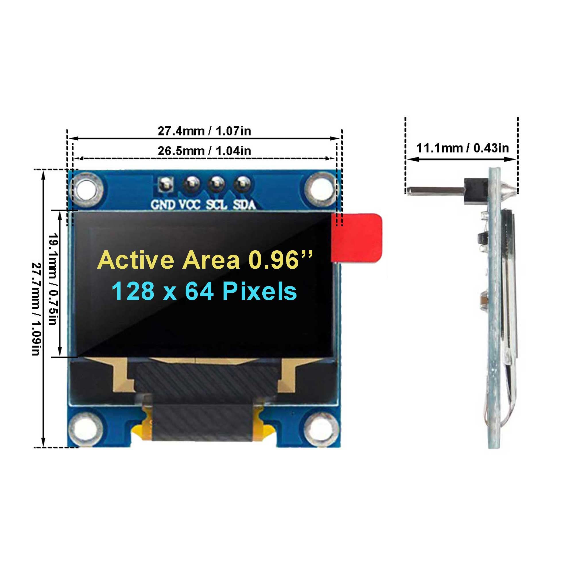 ALAMSCN 6PCS 0.96'' I2C OLED Display Module I2C IIC Serial 12864 128x64 Pixel Screen Board SSD1306 Driver + Jumper Wires for Arduino Compatible with Raspberry PI (Blue and Yellow)