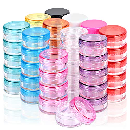 HNYYZL Sample Container,5 Gram Empty Plastic Cosmetic Pot Jars for Eye Shadow Nails Powder Jewelry Cosmetic Lip Balm Cream Lotion(11colors, 55 Pcs)