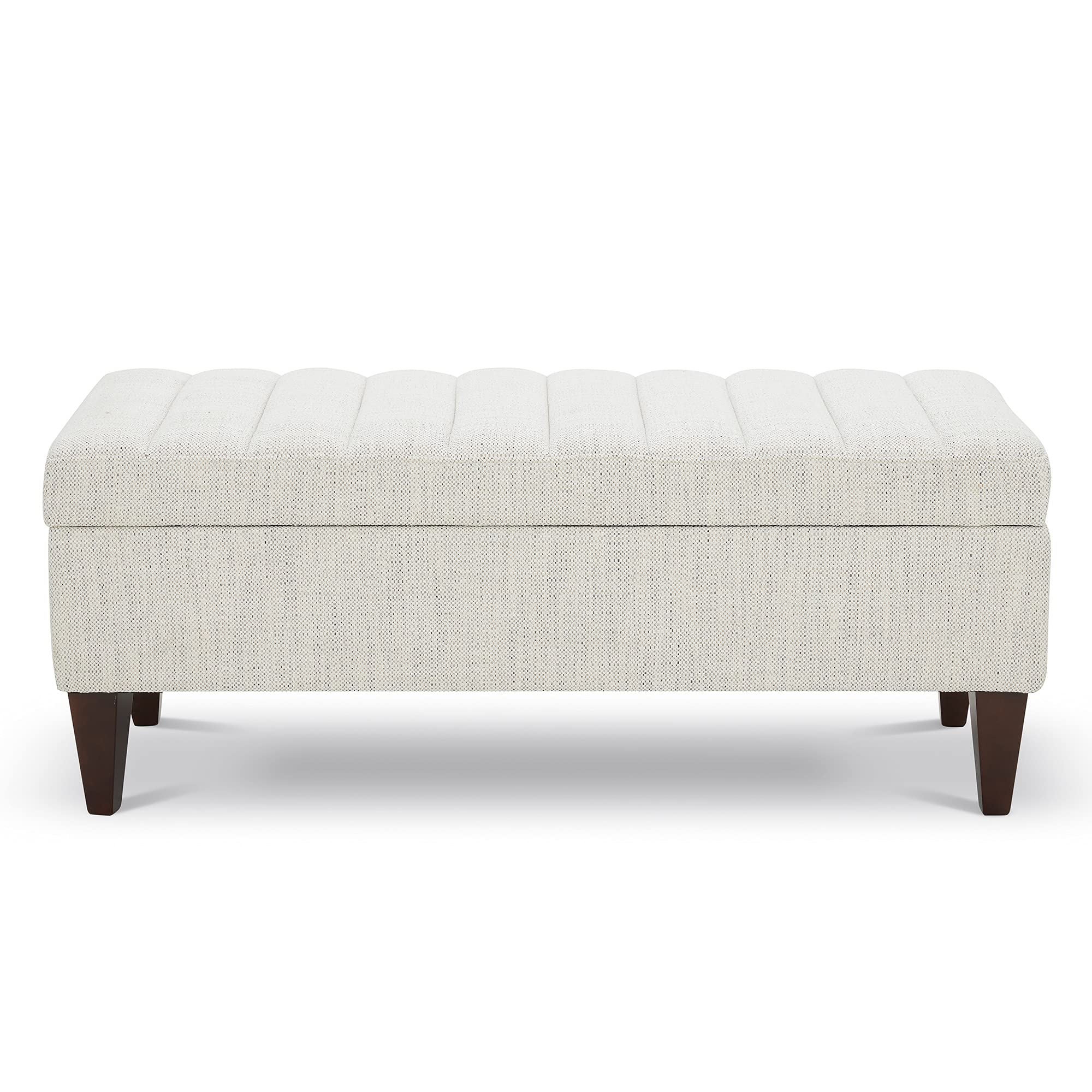CHITA Channel Tufted Storage Ottoman Bench, Square Fabric Ottoman with Storage for Living Room Bed, Ivory