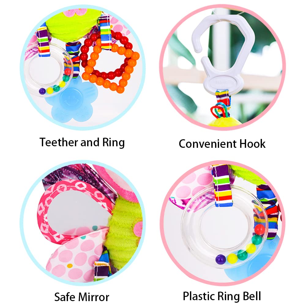D-KINGCHY Baby Toy 0-6 Months, Baby Car Seat Stroller Toy Teething Toy, Soft Giraffe Hanging Toy with Sound and Teether for 0-3 Years Old (Yellow)