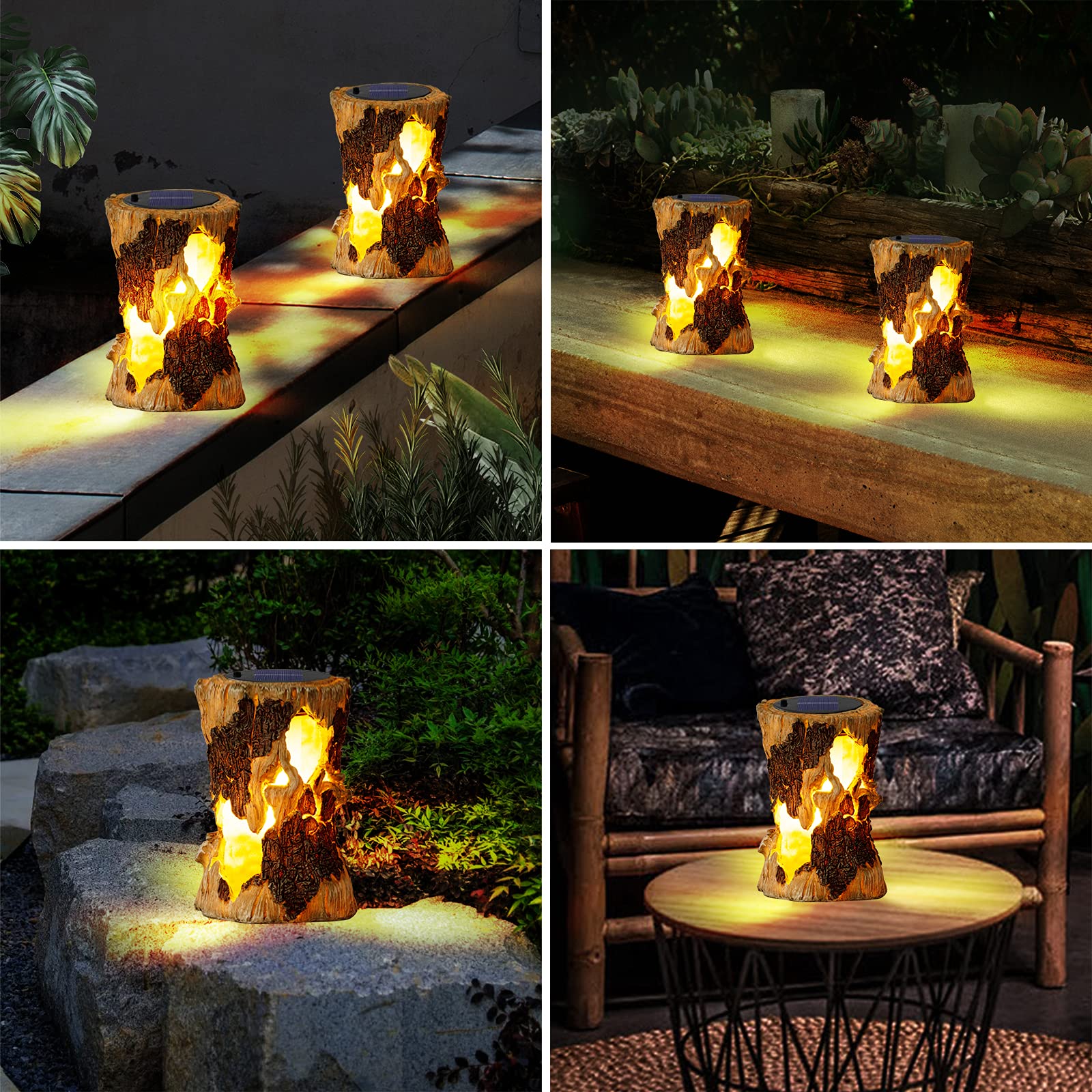 Fire Lights Outdoor Flickering, Solar Lights Outdoor Garden, Flickering Flame Solar Stump Light , Patio Lights Outdoor Waterproof , Solar Flame Lights Outdoor, Fake Campfire