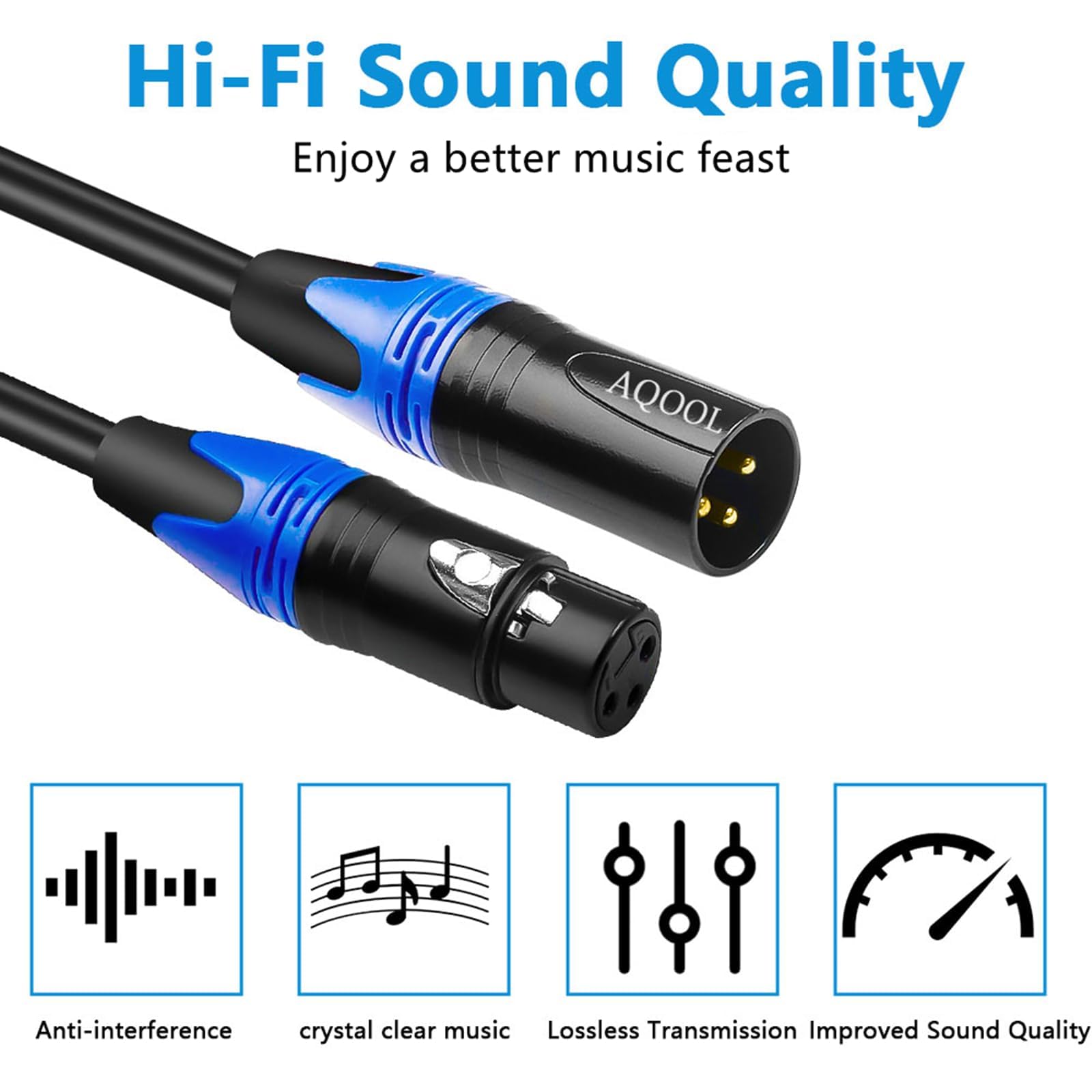 AQOOL XLR Cable 25ft 4 Pack, XLR Male to Female 3-Pin Microphone Cables, Premium Balanced Mic Cables XLR Speaker Cable 25 Feet