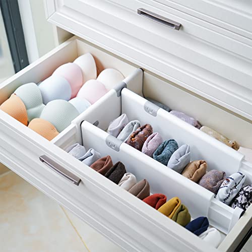 Drawer Dividers Organizers 4 Pack, Expandable from Length 14.9-21.3'', Adjustable 4" High, Deep Dresser Drawer Organizer, Plastic Drawer Separators for Clothing, Kitchen Utensils and Office Storage