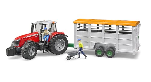 Bruder Livestock Trailer Vehicle with 1 Cow, Brown/Black, One Size