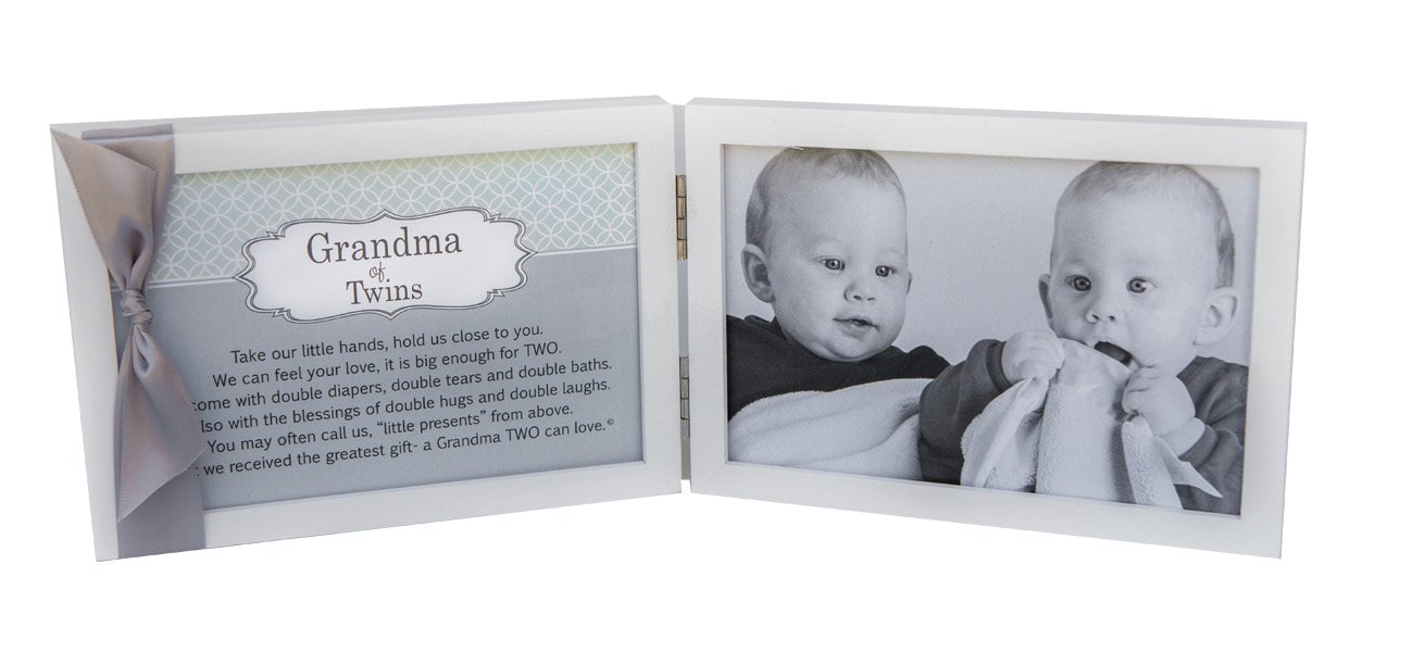 The Grandparent Gift Co. Grandma of Twins Poem White Double Hinged 4 x 6 Photo Frame with Ribbon