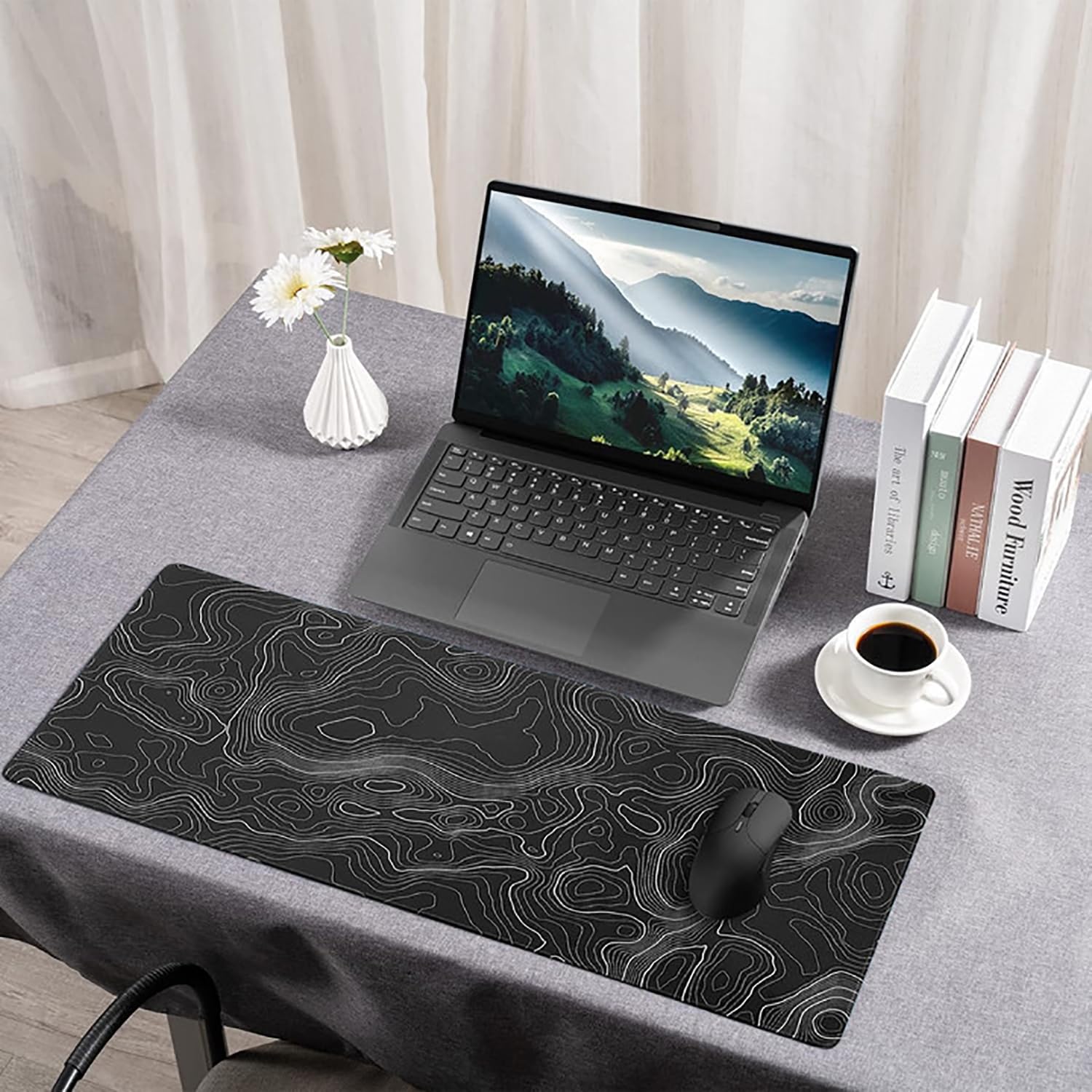 AQQA Large Gaming Laptop Mouse Pad, Sea Wave Big Laptop Desk Pads Non Slip Rubber Base Mousepad 35.4 x 15.7 inches Table Mat for Office and Home