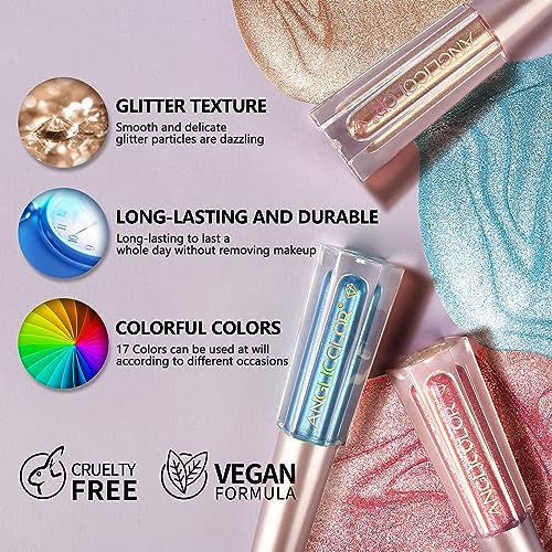 Anglicolor Glitter Eyeshadow Diamond, Liquid Eyeshadow Long-Lasting Quick-Dry, Lightweight Smooth, Shimmer Eyeshadow, Metals Gloss Sparkling Eyeliner Pen, Cosmetics Gift for Girls and Women