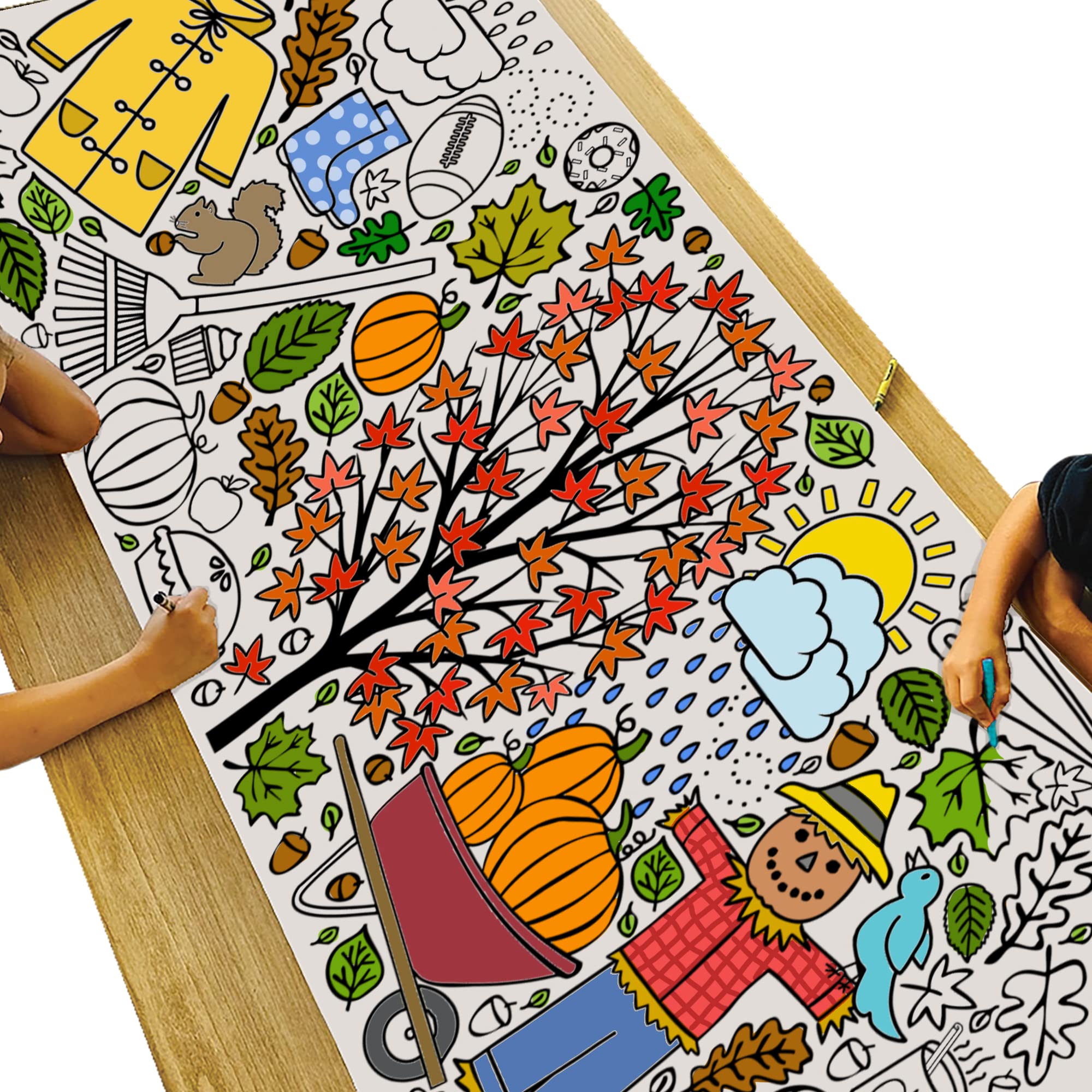 Tiny Expressions Giant Coloring Poster for Kids - Fall Fun | Rolled, No Creases 30" x 72" Coloring Table Cloth for Kids Activity | Autumn Activities for Kids