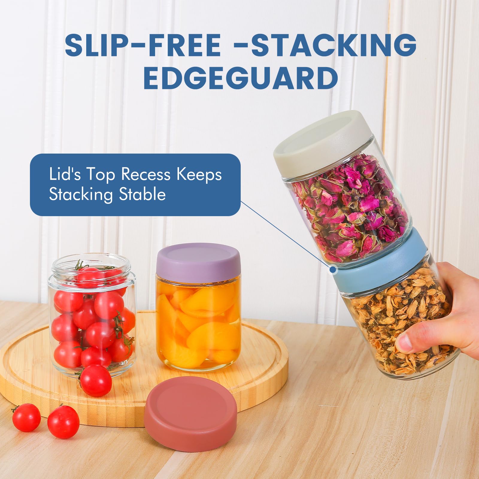 AQSXO 4 pack 10 oz Overnight Oats Containers with Lids, Glass jars with Airtight Lids, Snacks Containers Pudding Yogurt Storage Mason Jar.