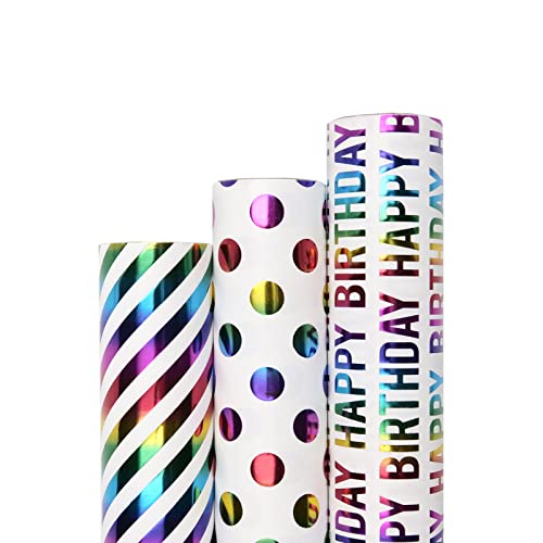Blavermant Birthday Wrapping paper rolls, Gift Wrapping Paper Mini Roll - 17" X 10 ft Per roll, 3 Colorful Designs for Birthday