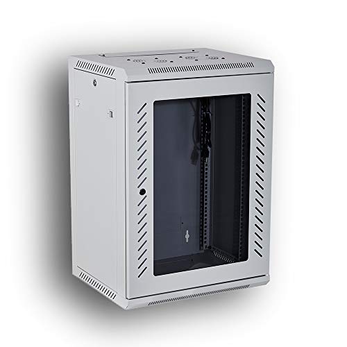 Kenuco Wall Mount Rack Server Cabinet Data Network Enclosure 19-Inch Server Network Rack with Locking Glass Door 16-Inches Deep (OFF-WHITE 12U)