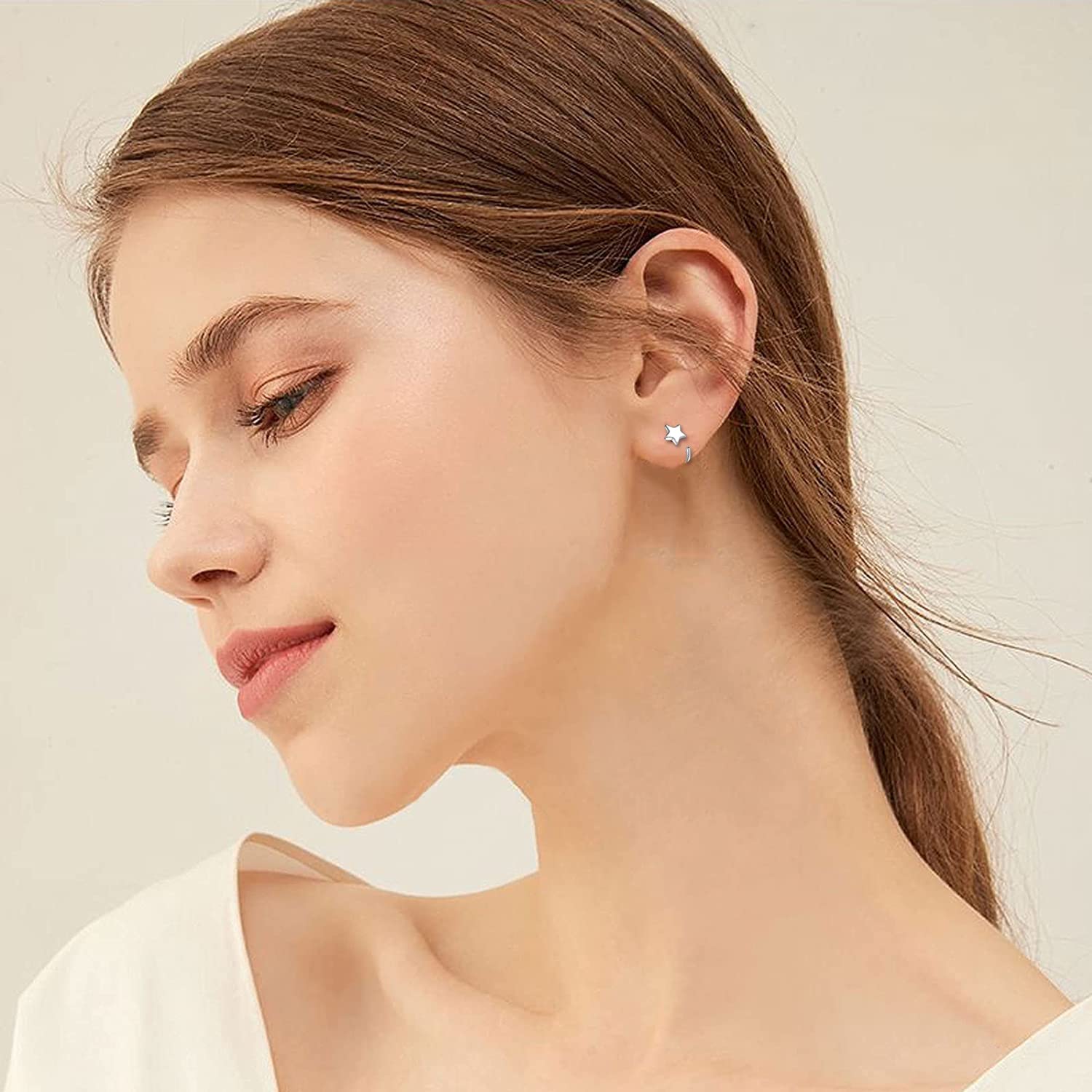 AoedeJ Sterling Silver Half Hoop Earrings Tiny Huggie Hoop Cartilage Earrings Small Comfy Half Hoop Earrings for Women (Style 2)