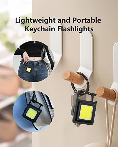 ALANTOP 800 Lumen COB Keychain Flashlight - Rechargeable Mini LED Pocket Light with 4 Light Modes, Magnet Base, and Folding Bracket with Bottle Opener - for Camping, Hiking, and Emergencies (2-Pack)